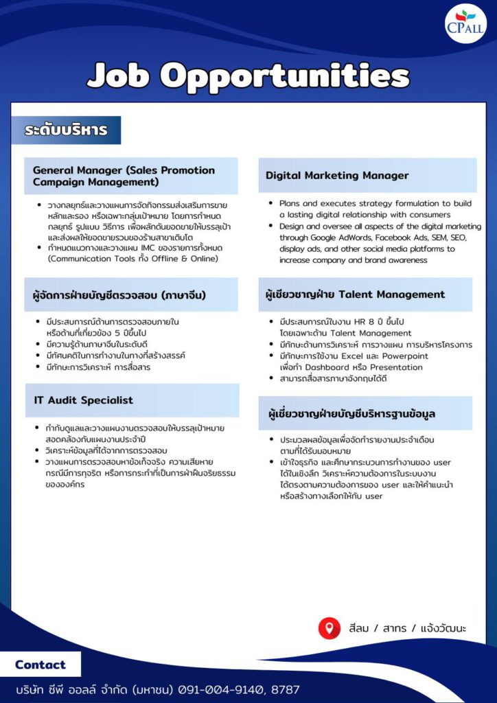 CP ALL ซีพี ออลล์ เปิดรับสมัครงาน หลายตำแหน่ง และ หลายอัตรา